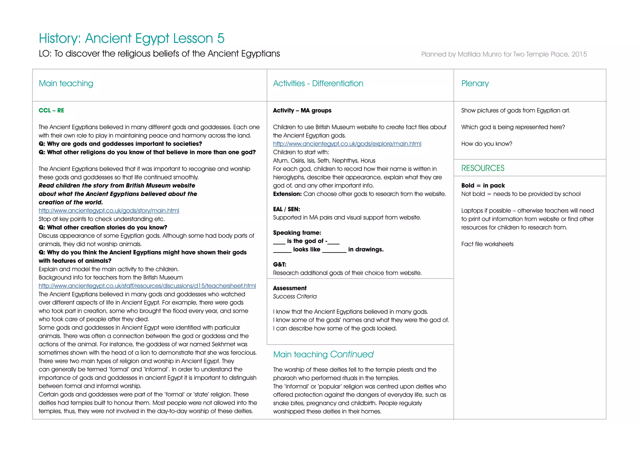 History: ancient egypt lesson 1 two temple place | PDF