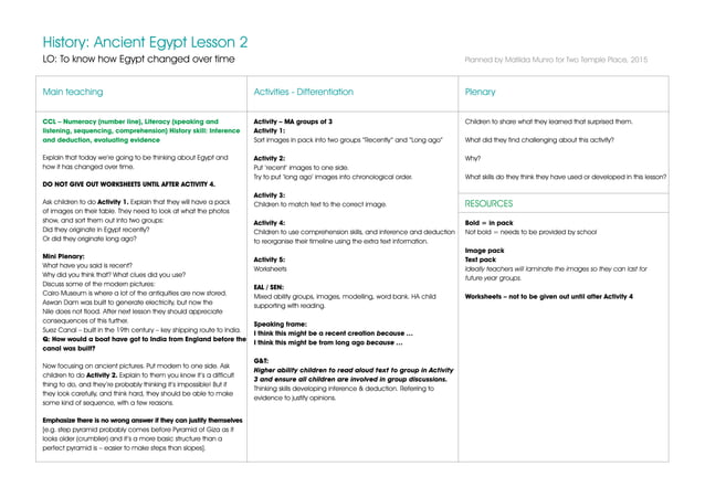 History: ancient egypt lesson 1 two temple place | PDF | Arts and ...