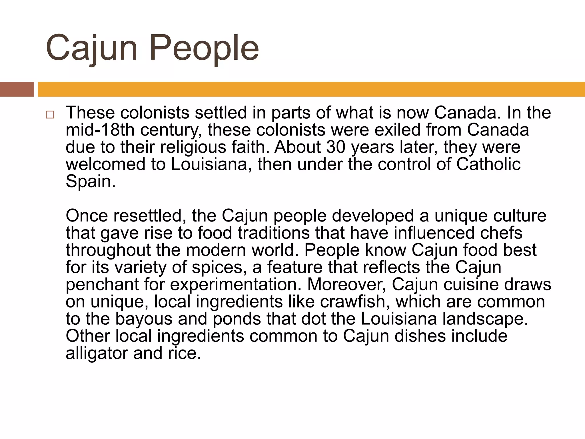 History and Culture of the Cajun People | PPTX