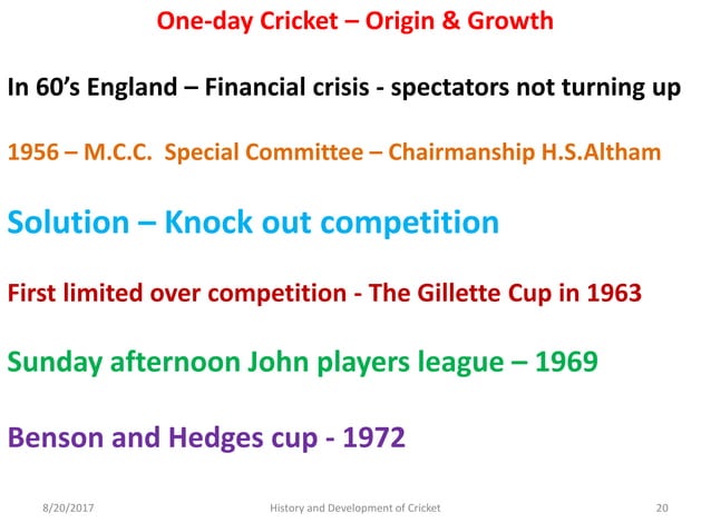History and development of Cricket | PPT