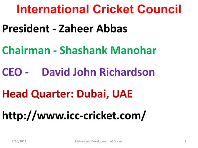 History and development of Cricket | PPT