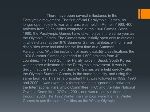 History and development of paralympics | PDF | Summer Olympic Sports ...