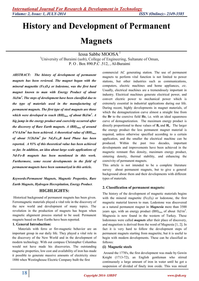 History and development of permanent magnets | PDF