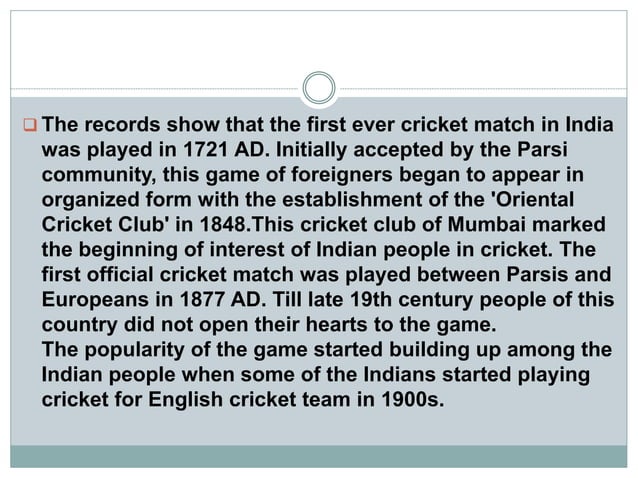 History and evolution of cricket in india | PPTX | Cricket | Sports