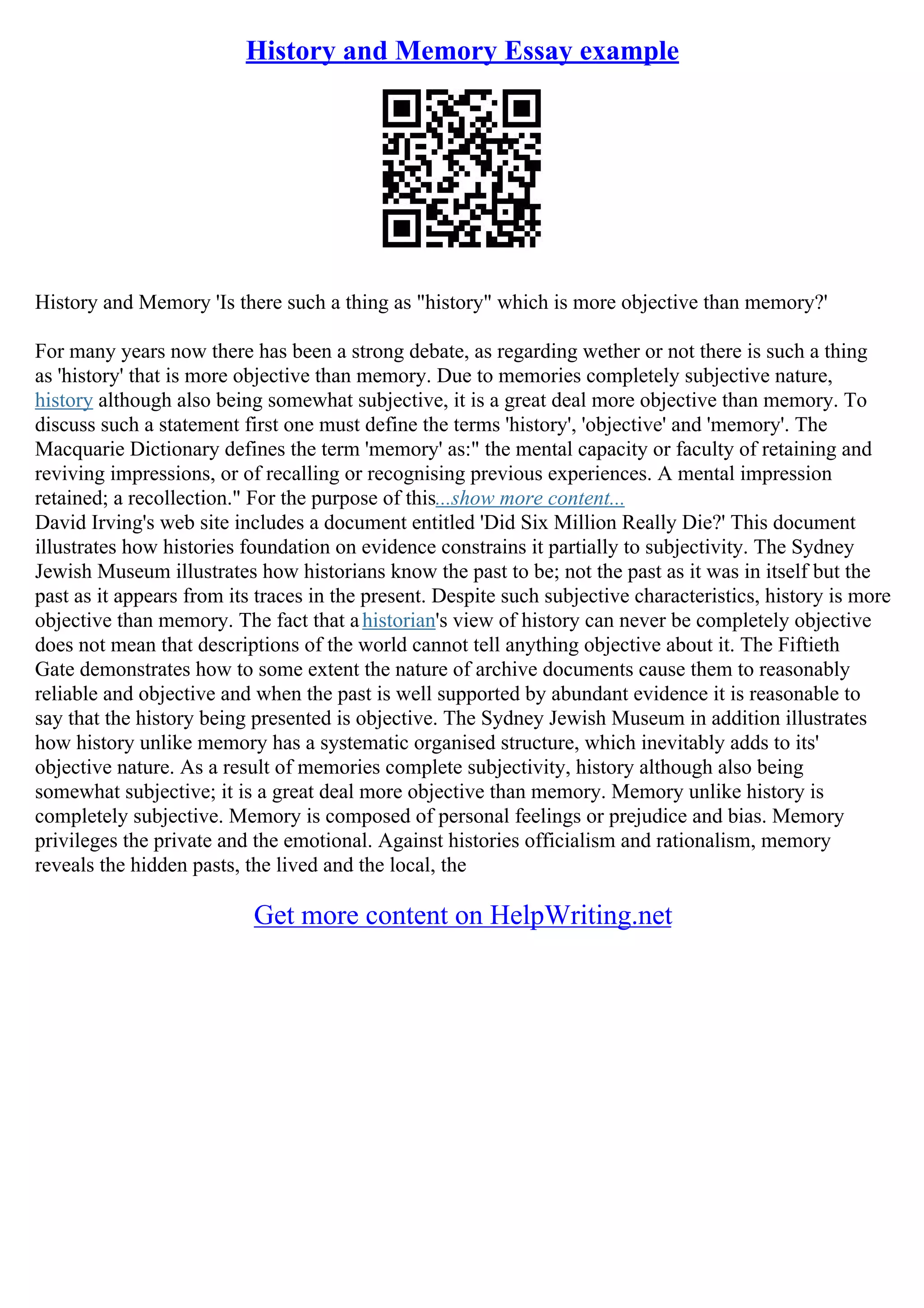 History And Memory Essay | PDF