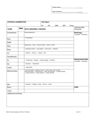 History & Physical Form PDF | PDF