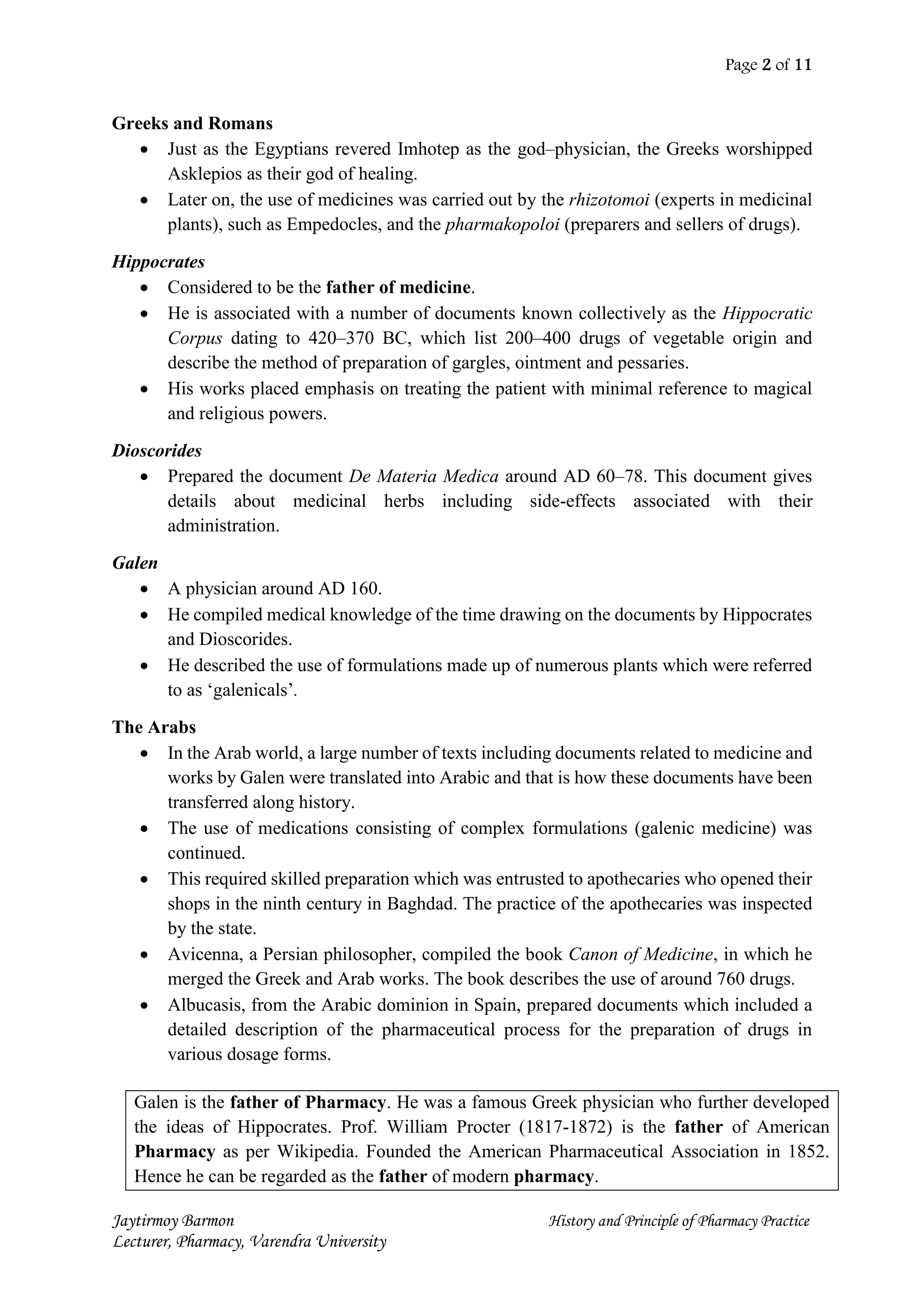 History and principle of pharmacy practice | PDF