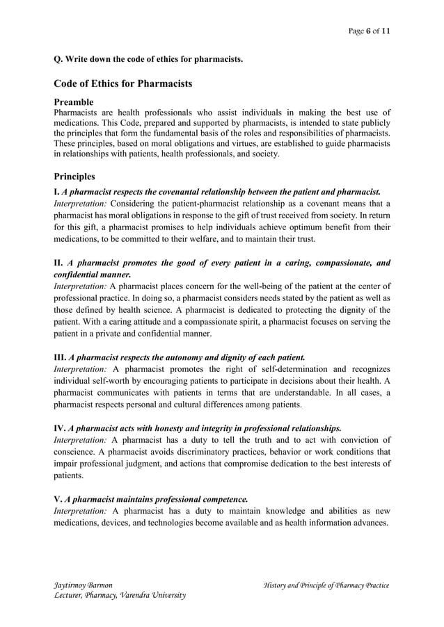 History and principle of pharmacy practice | PDF