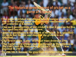 History and sports the story of cricket | PPTX