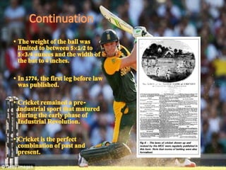 History and sports the story of cricket | PPT