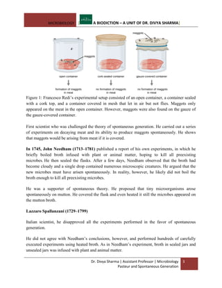 History of Microbiology and Pasteur's Experiment: Theory of Spontaneous Generation | PDF