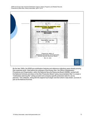 The WWII and Korean War Industrial Mobilization Agency History Programs ...