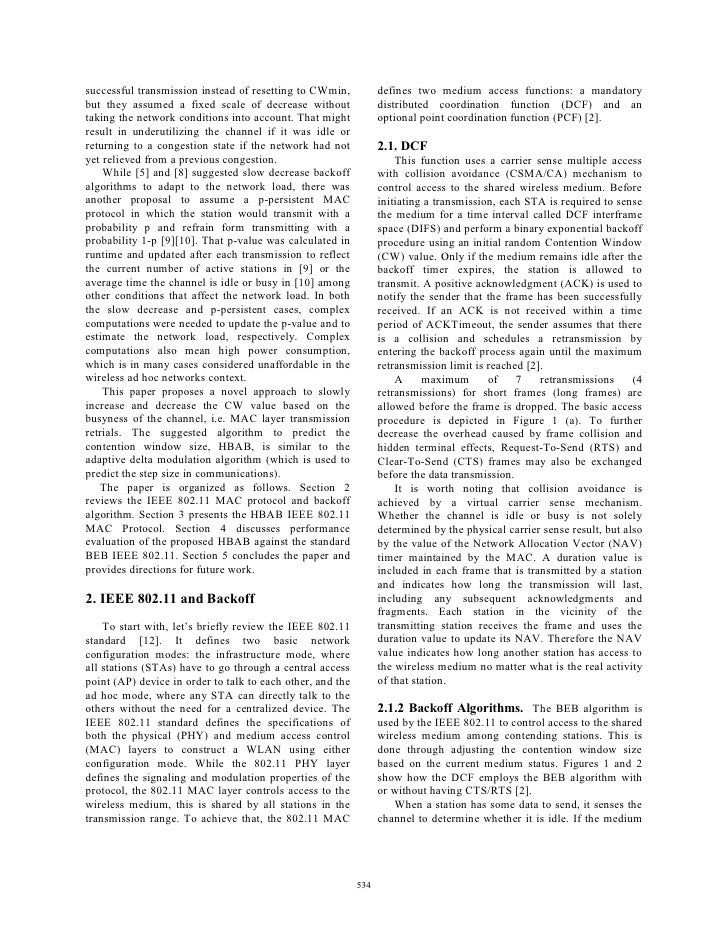 History Based Adaptive Backoff Hbab Ieee 80211 Mac Protocol