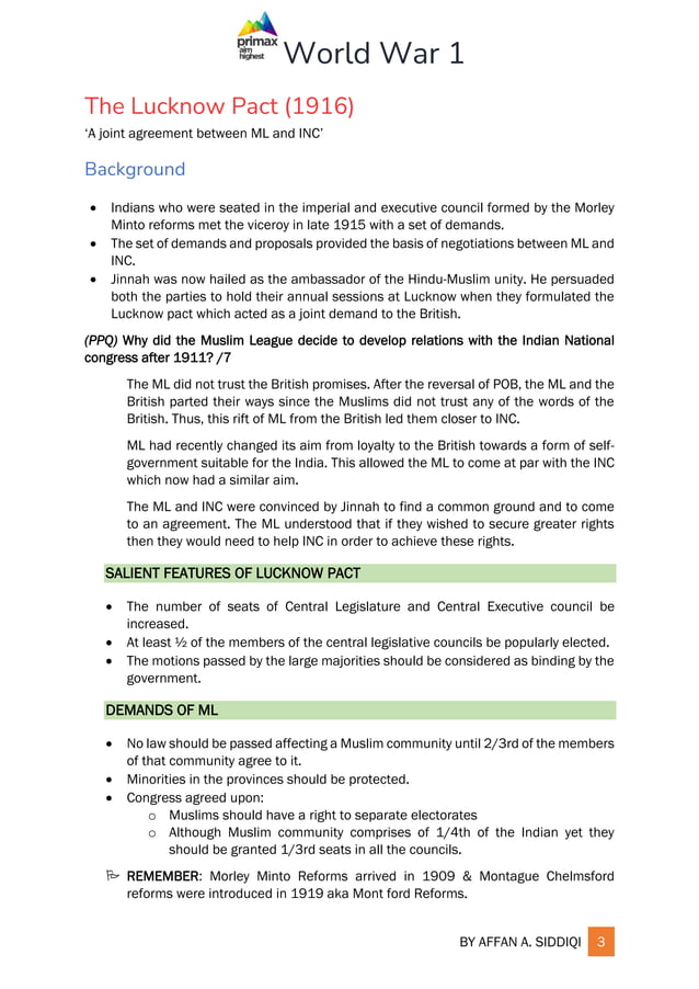 History Chapter 6 khilafat movement for olevels students of pakistan | PDF
