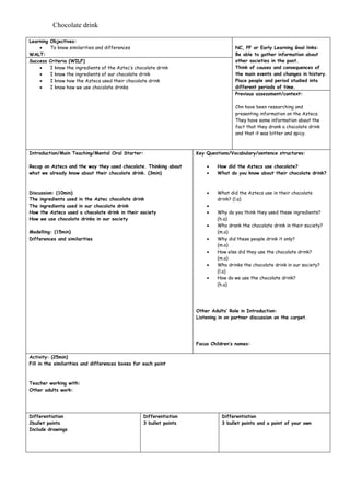History chocolate lesson plan | DOCX