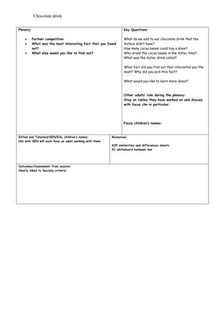History chocolate lesson plan | DOCX