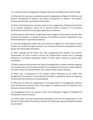 History Test Questions for Junior Secondary School Three Class..docx