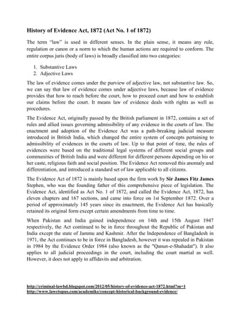 History & Kinds of Evidence Act, 1872 | PDF