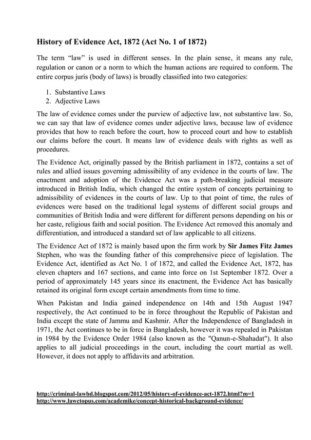 History & Kinds of Evidence Act, 1872 | PDF