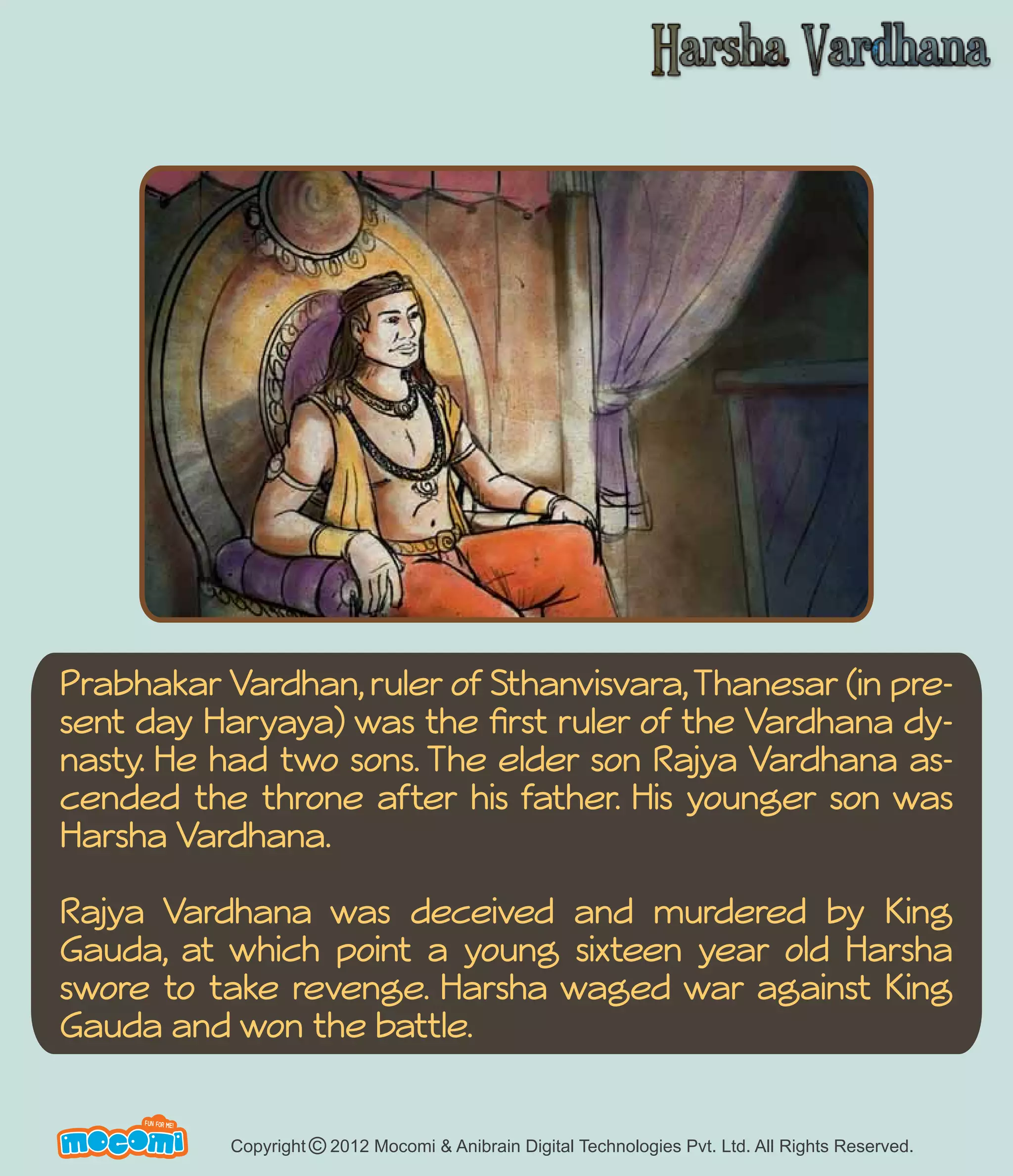King Harshavardhana - Kings of India – Mocomi.com