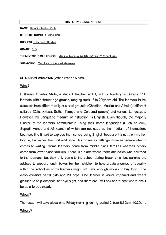 History lesson plan nazi | PDF