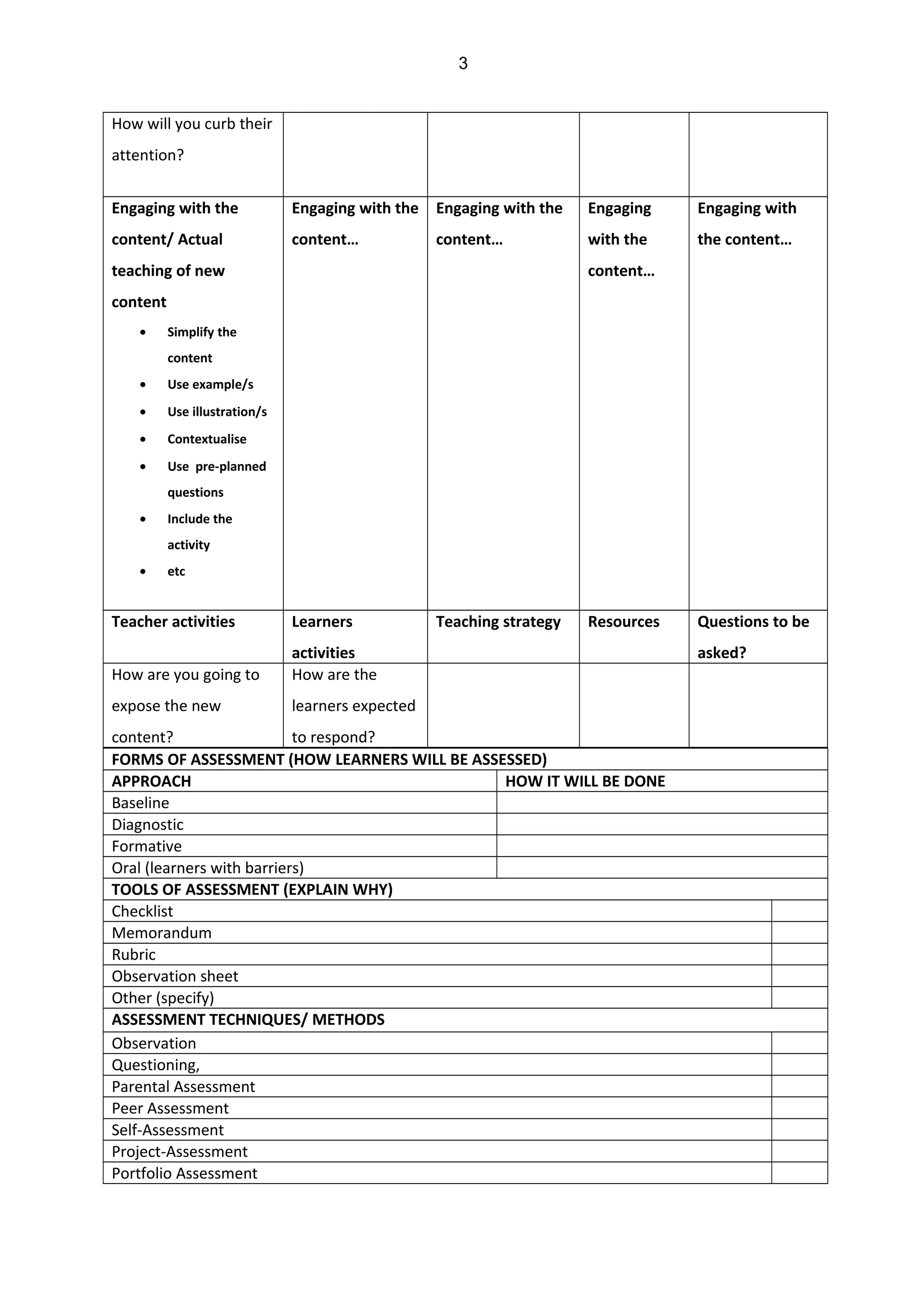 History lesson plan template | DOC