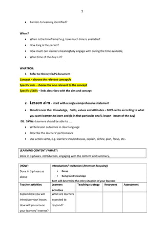 History lesson plan template | DOC
