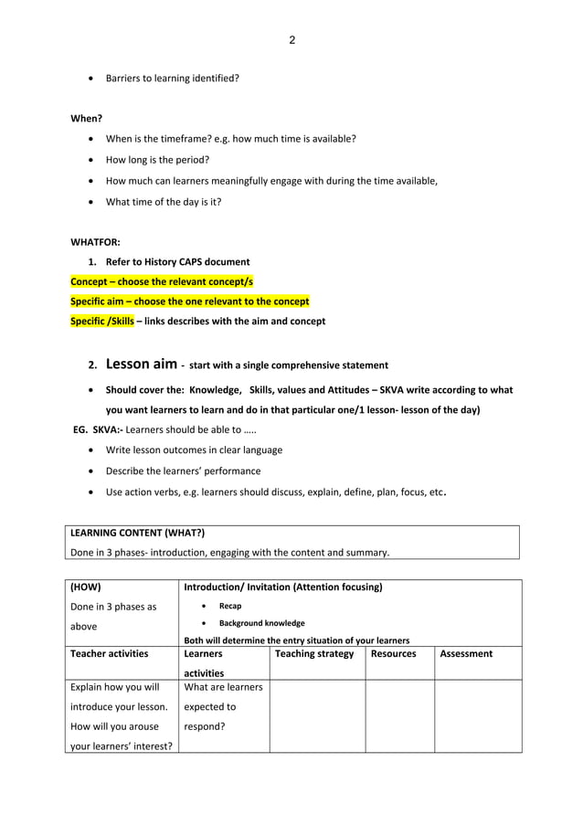 History lesson plan template | PDF