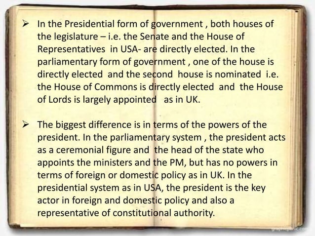 Comparision on PARLIAMENTARY and PRESIDENTIAL form of government with ...