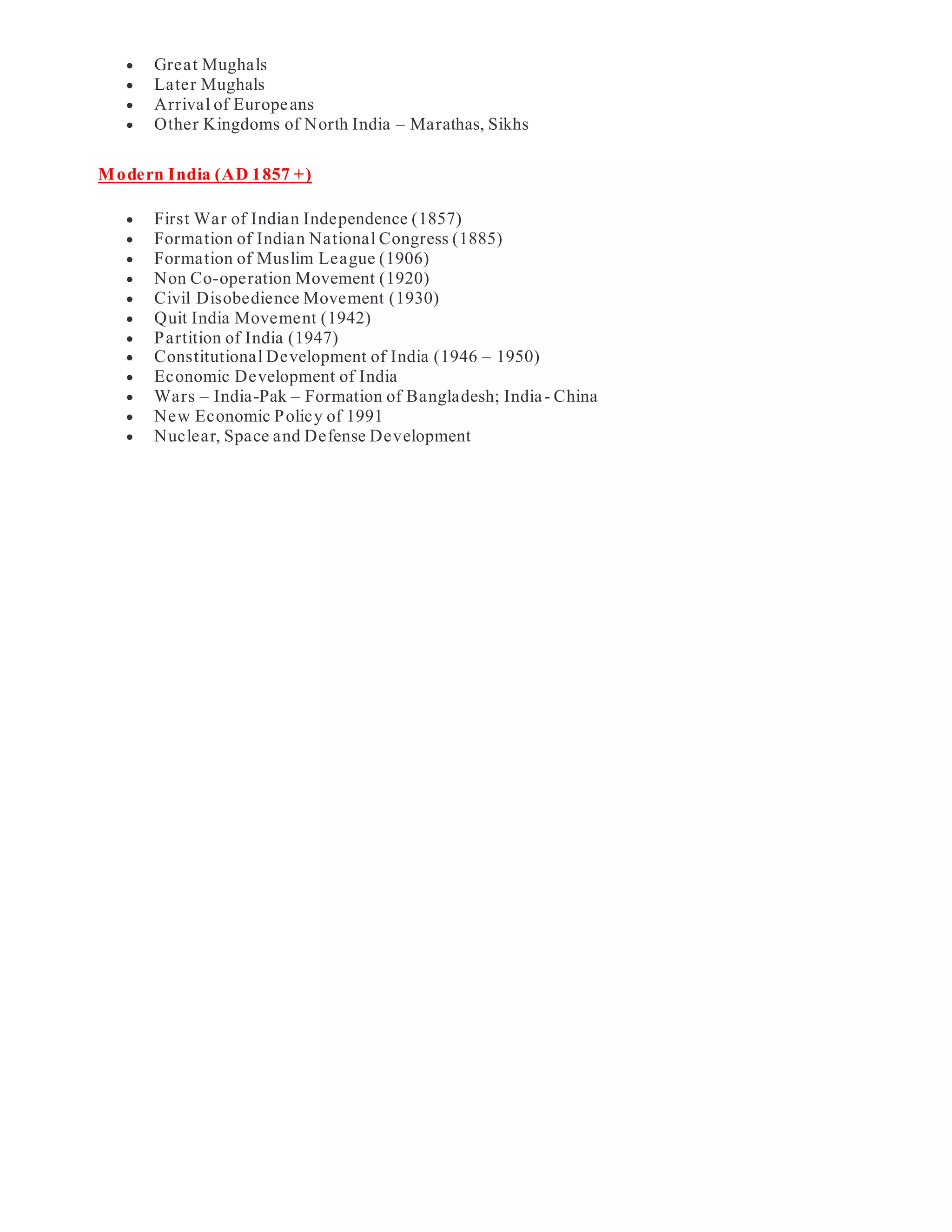 History notes time sequence of ancient to modern history in india | DOCX