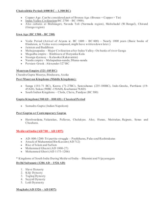 History notes time sequence of ancient to modern history in india | DOCX