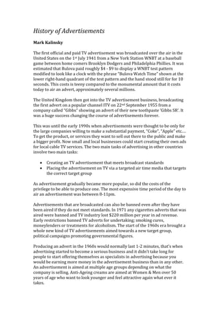 History of Advertisements | DOCX | Advertising Industry | Industries