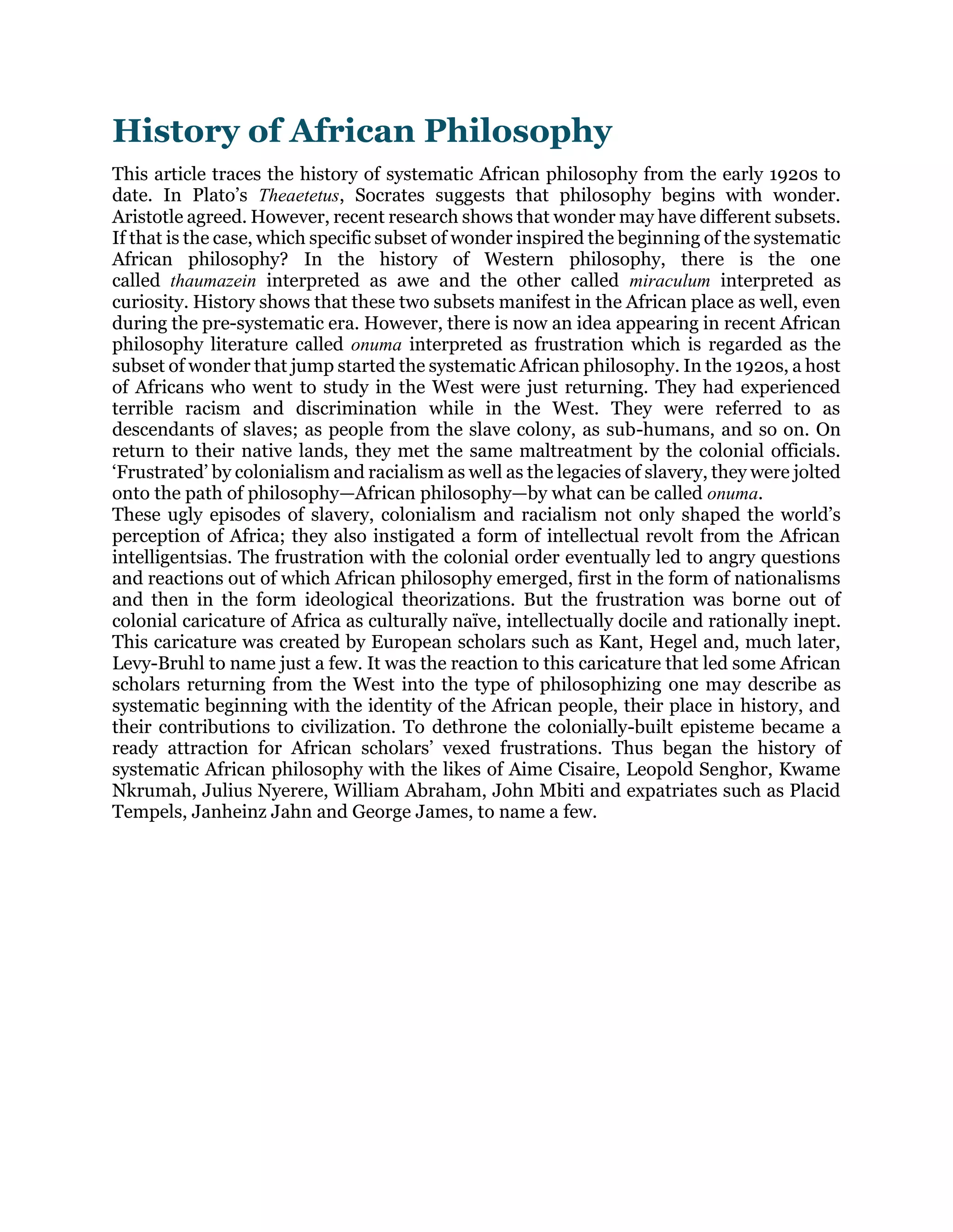 History of african philosophy | PDF