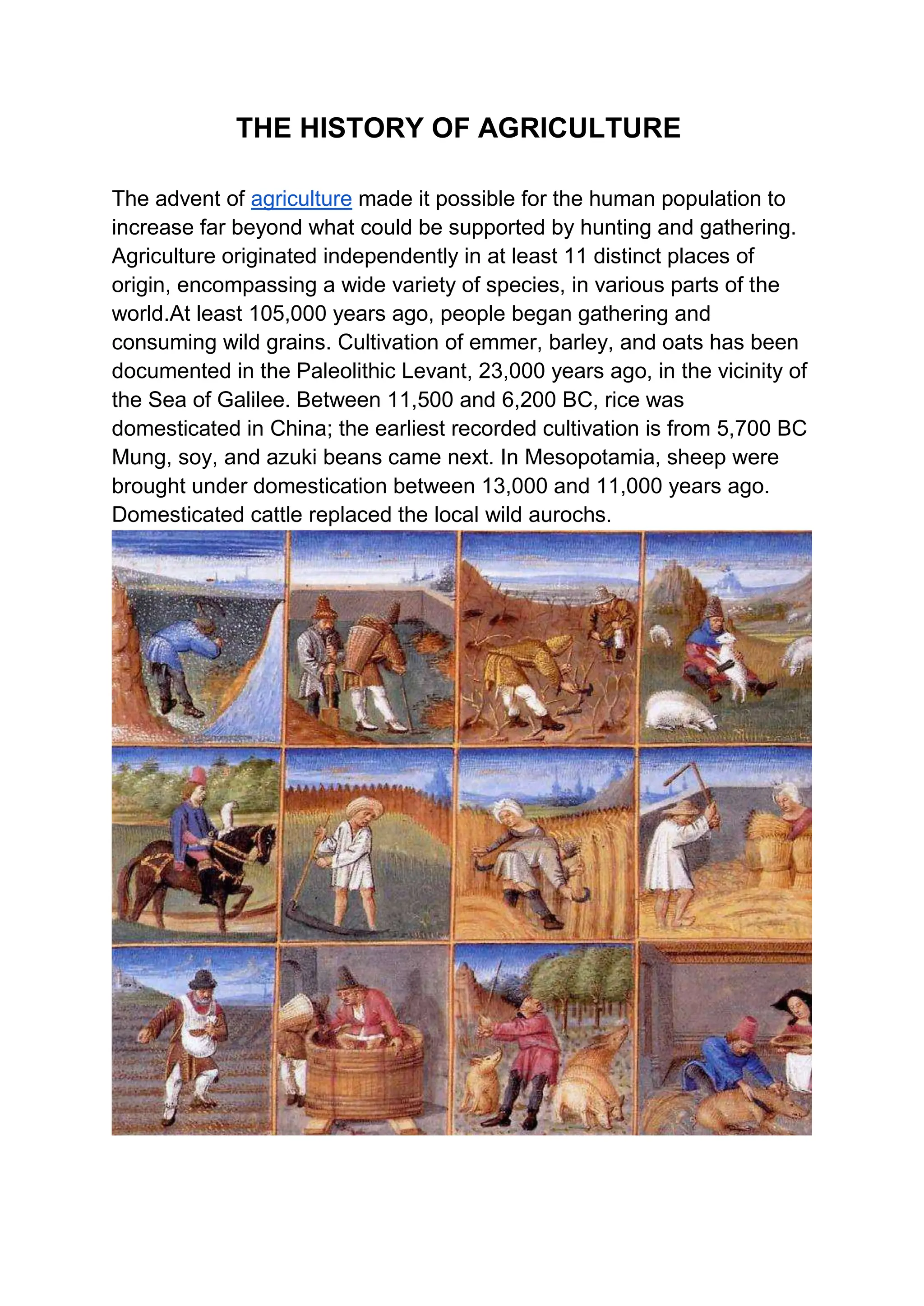 HISTORY OF AGRICULTURE THE HUMAN POPULATION | DOCX