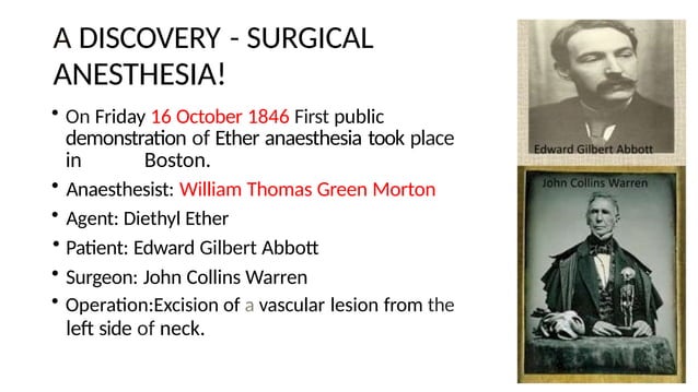 history of anaesthesia as a modern specialty.pptx | First Aid | Injuries
