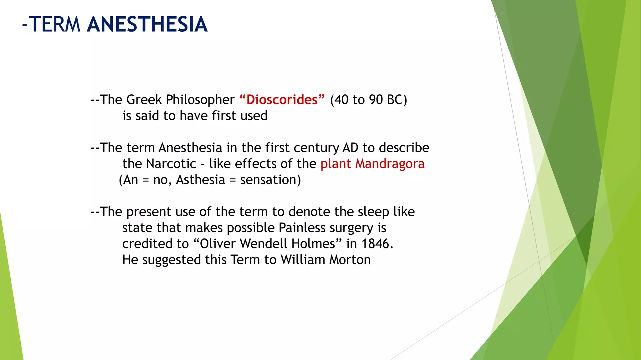 History of anesthesia. | PPTX