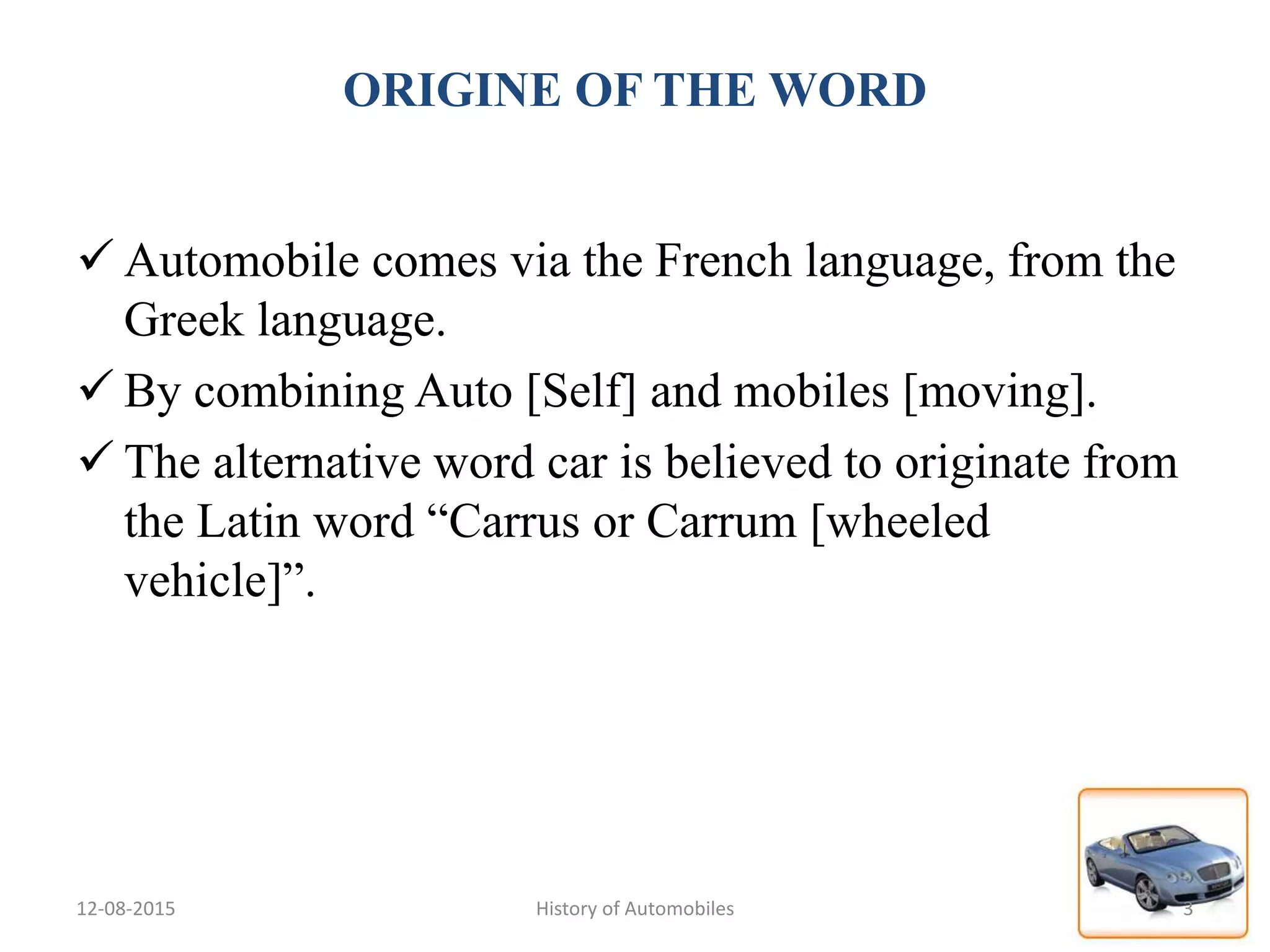 History of automobiles 2015 | PPTX