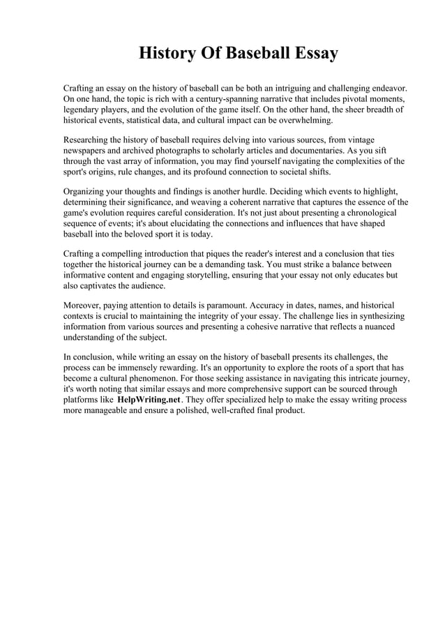 History Of Baseball Essay.pdf | Baseball | Sports