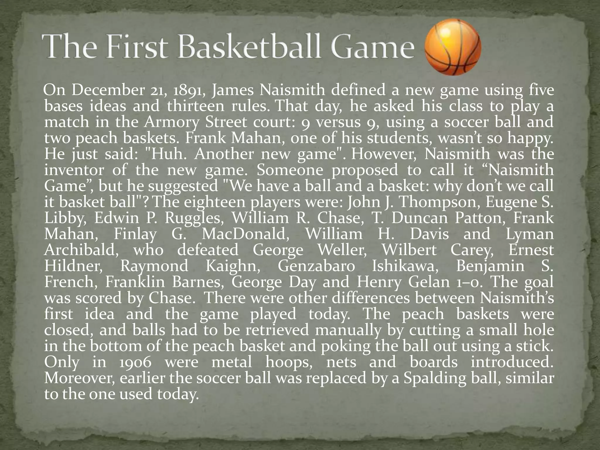 History of basketball | PPTX | Basketball | Sports