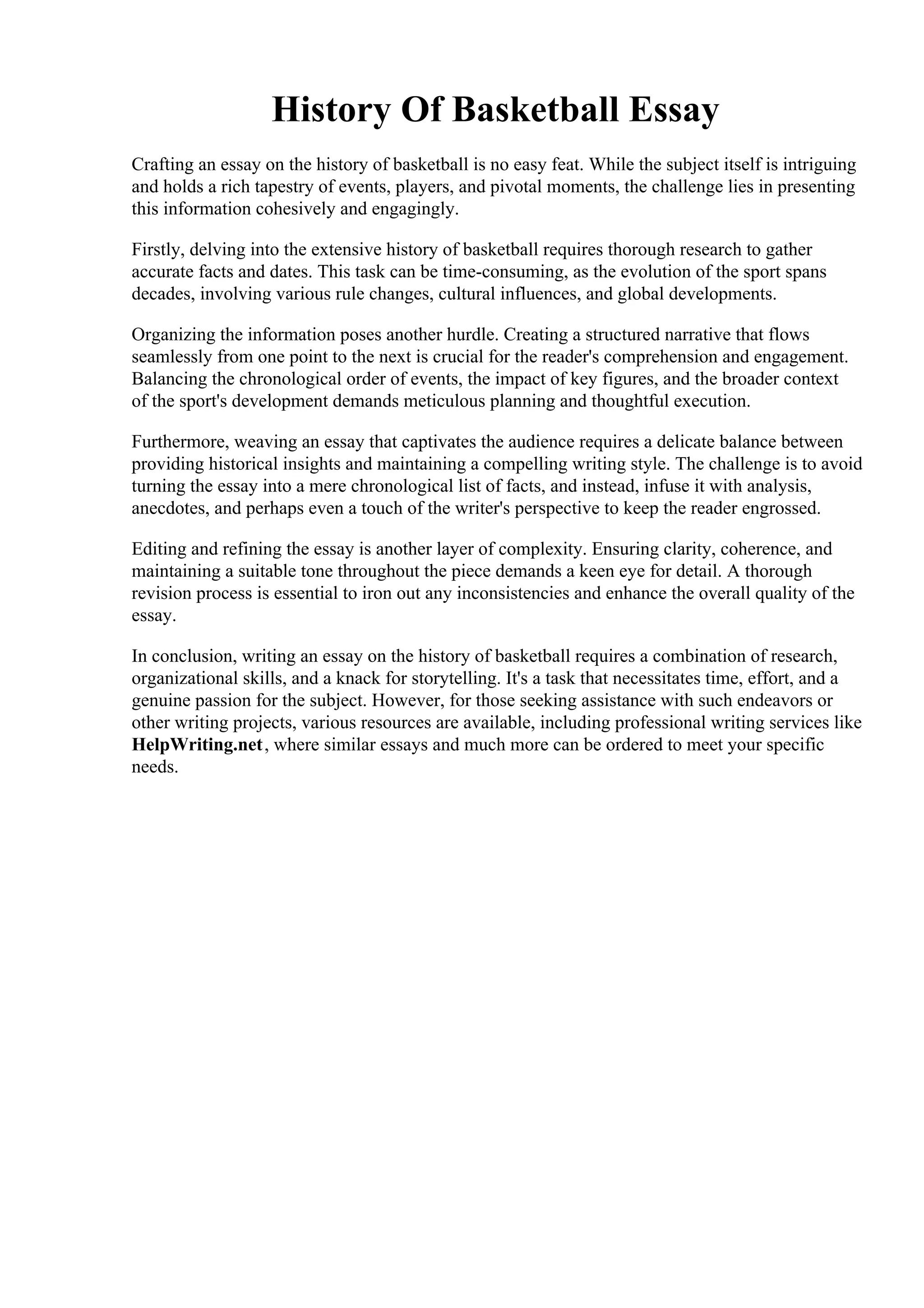 History Of Basketball Essay | PDF | Career Advice | Careers