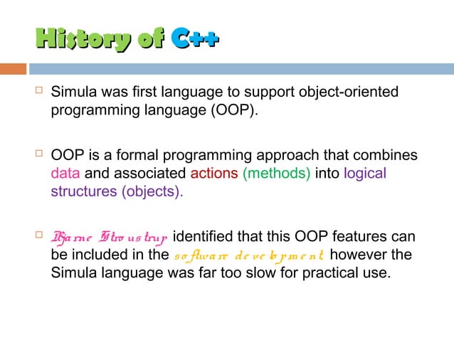 History of c++ | PPT | Programming Languages | Computing