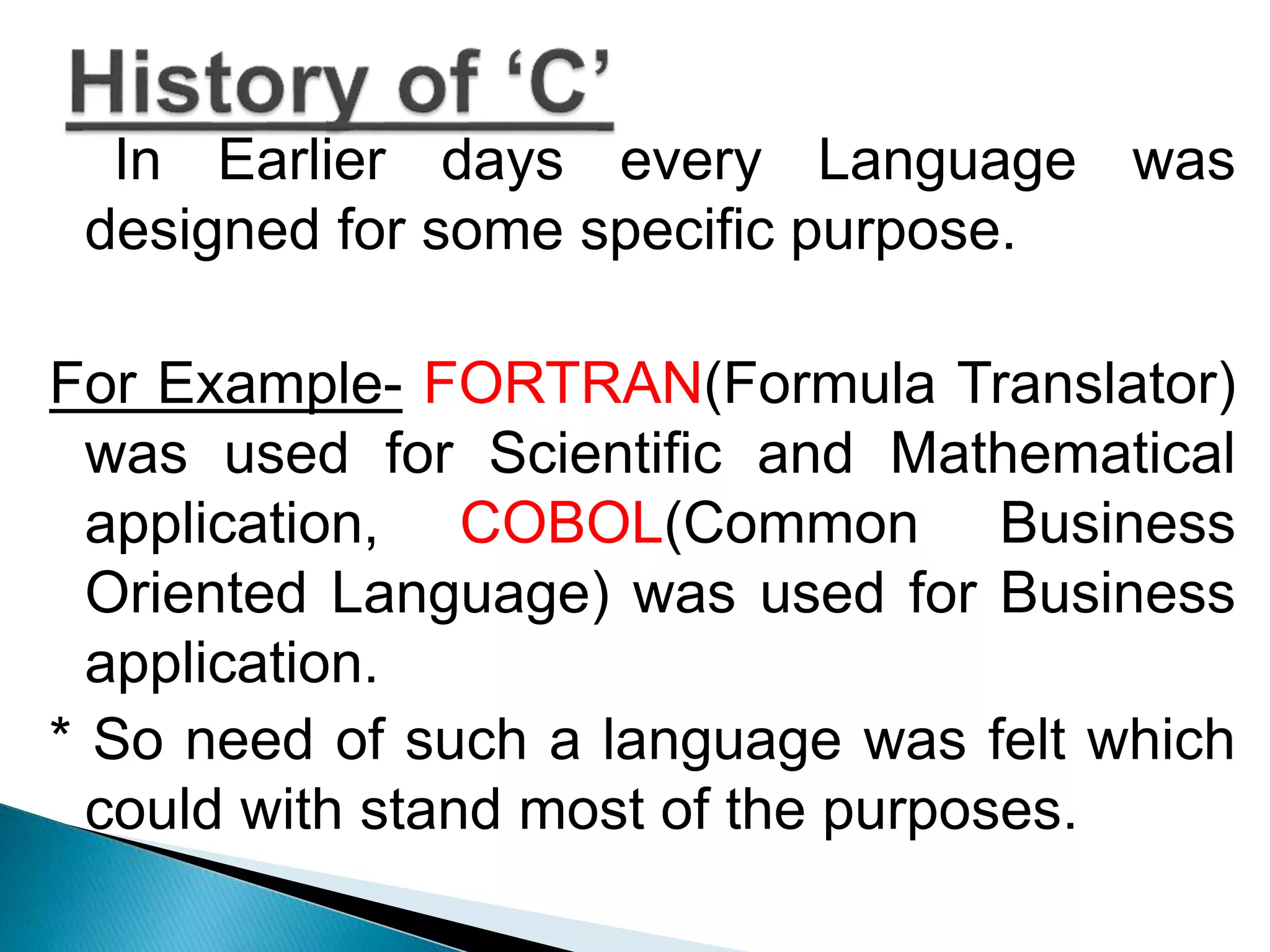 History of c | PPTX | Programming Languages | Computing