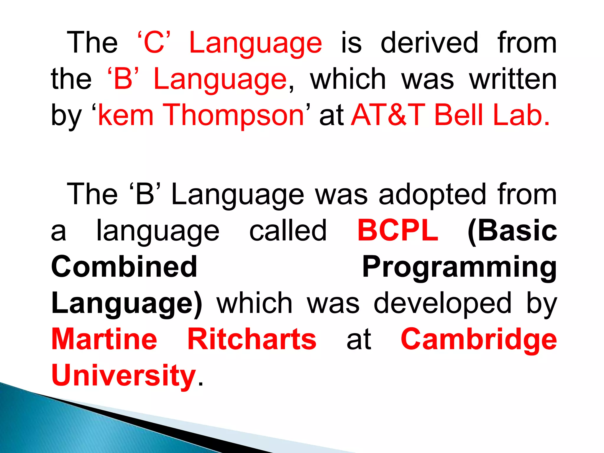 History of c | PPTX | Programming Languages | Computing