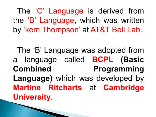 History of c | PPTX | Programming Languages | Computing