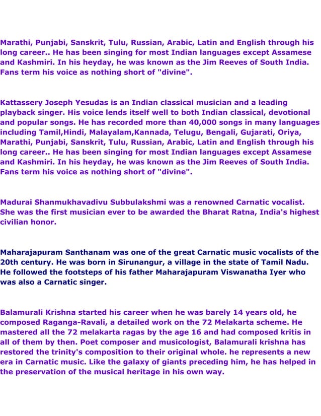 History of carnatic artists | PDF