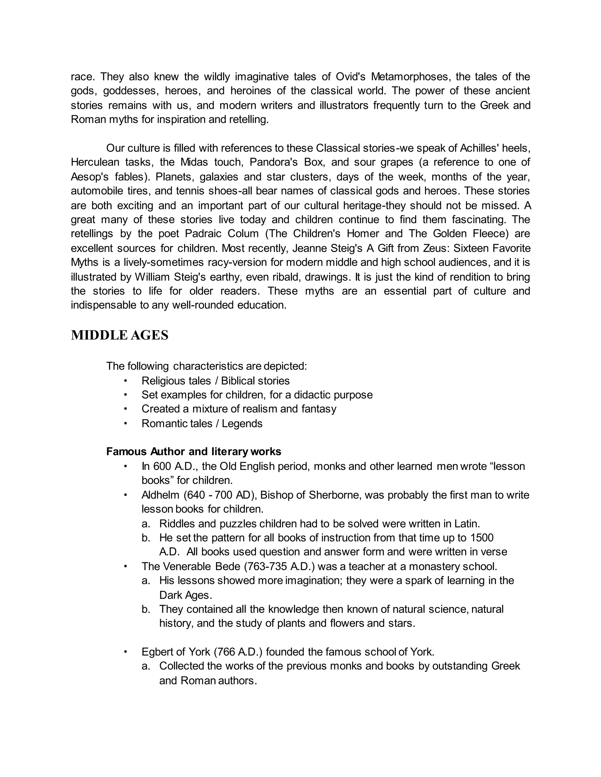 History of Children and Adolescent Literature | DOCX