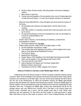 History of Children and Adolescent Literature | DOCX