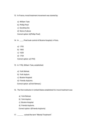 MCQS on Brief History of Cinical Psychology. | PDF