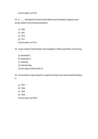 MCQS on Brief History of Cinical Psychology. | PDF
