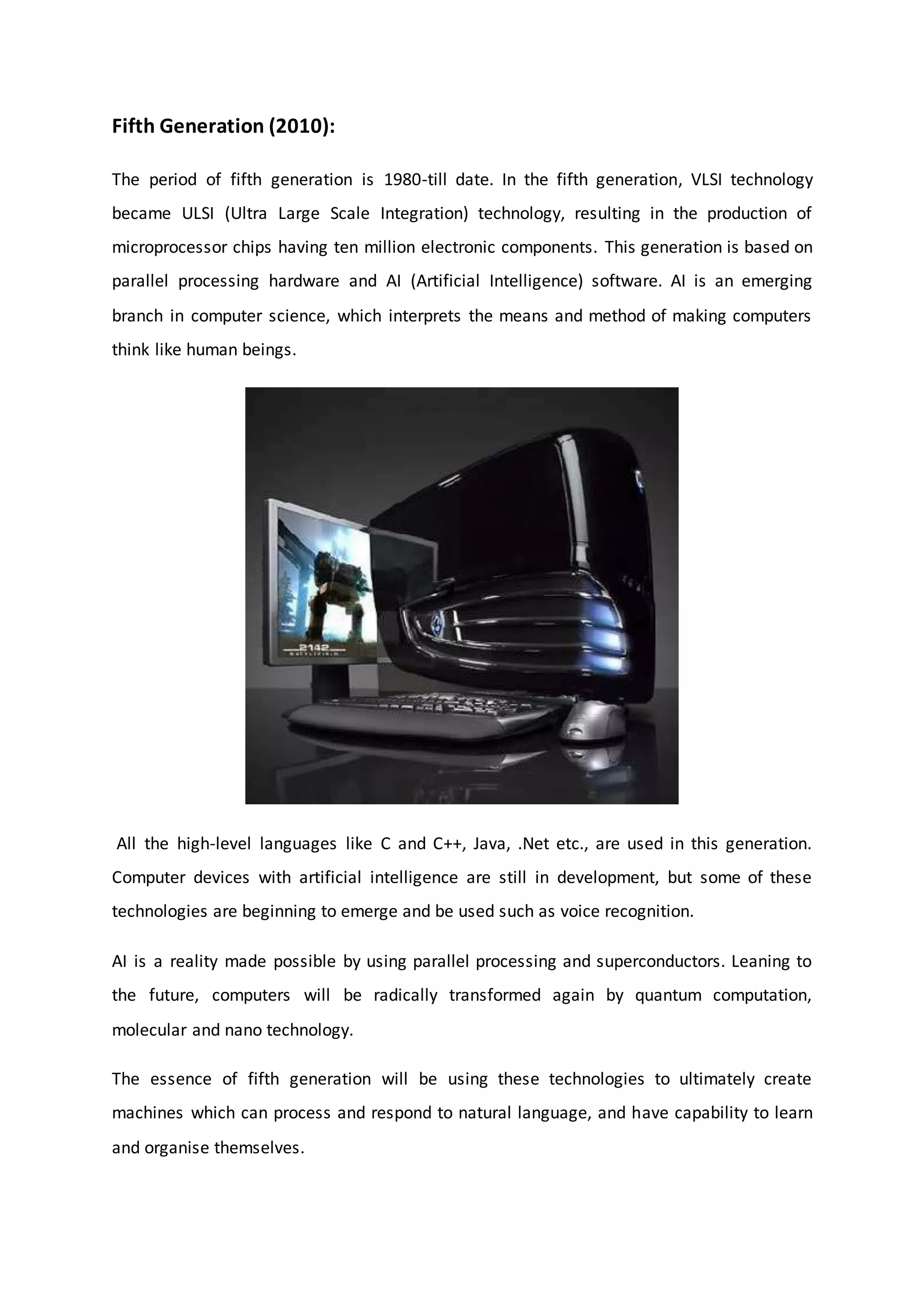 History of computer (1st to 5th Generations) | DOCX